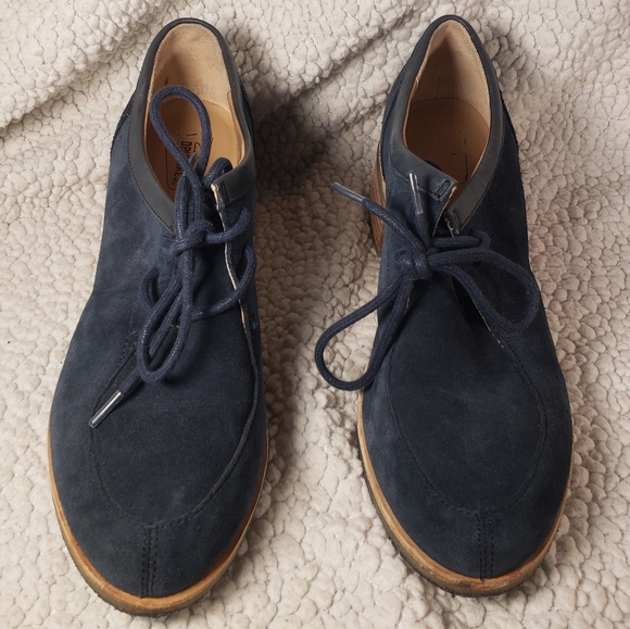 Clarks | Shoes | Clarks Originals Oxford Blue Leather Suede Apron ...